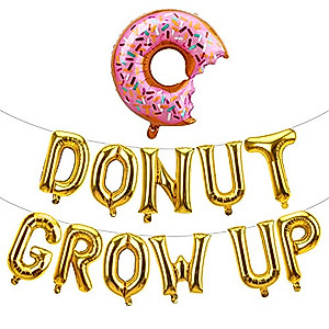 Kauayurk Donut Grow Up Balloons Banner Decorations - Donut Birthday Party Decorations Supplies - Gold Donut Theme Party Decor for Girls Boys Baby Shower