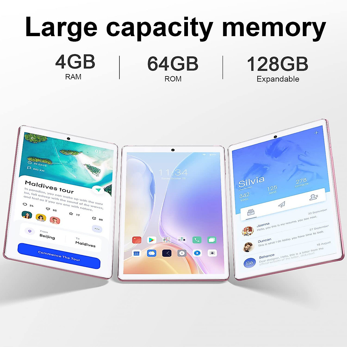 2 in 1 Tablet with Keyboard,Tablet 10.1 Inch Android 10 Tablets, High Performance Tablet 10 Inch 4G LTE,Google Certificated Wi-Fi Tablet pc,64GB ROM 128GB Expand, Dual Camera,4G Wi-Fi,8000MAH, GPS
