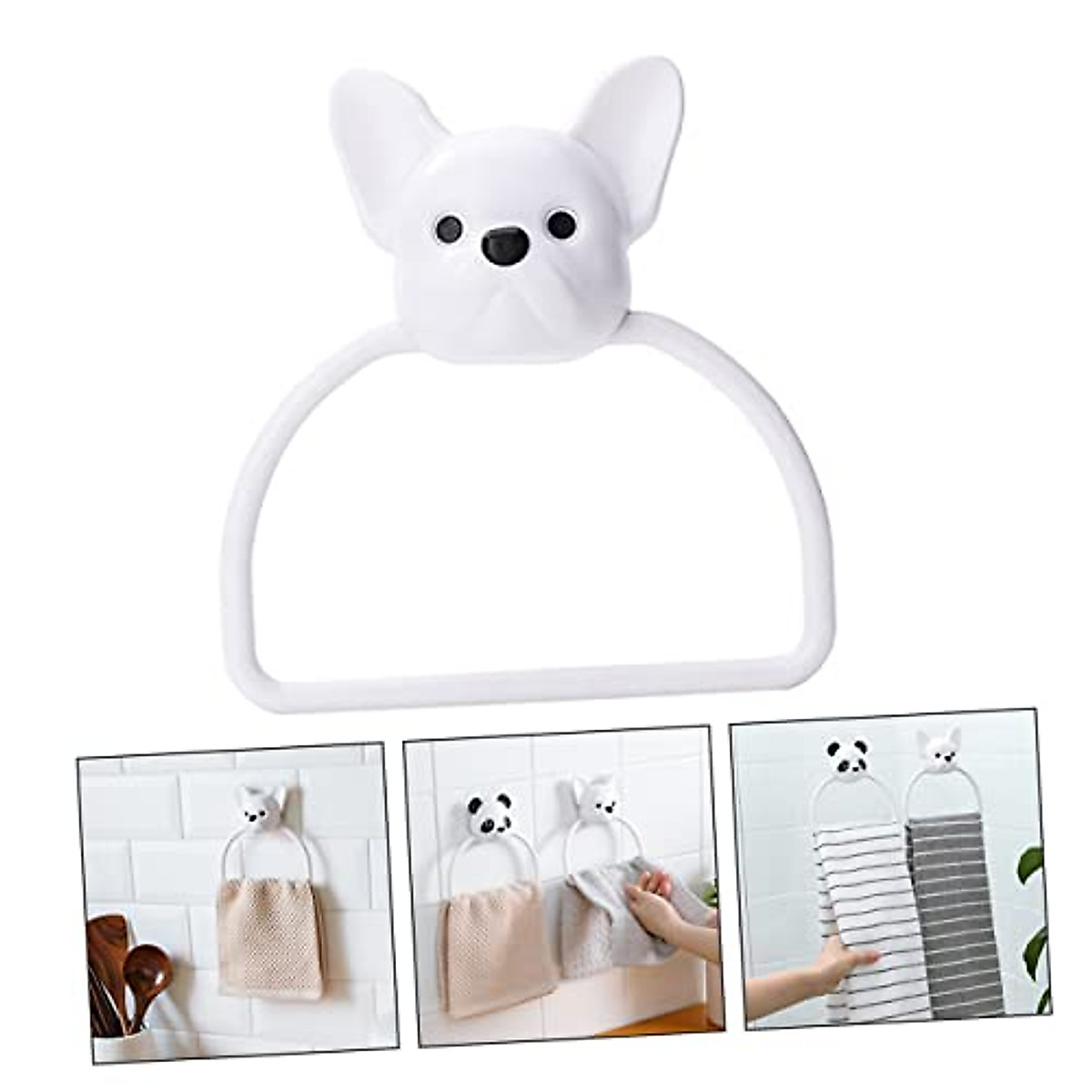 Cabilock 1pc Towel Rack Plastic Hooks for Hanging Clothes Hanger Hooks Hanger Hooks for Plastic Hangers Countertop Towel Ring Hand Towel Holder Tower Rack Abs White Punch Free Ring Cute