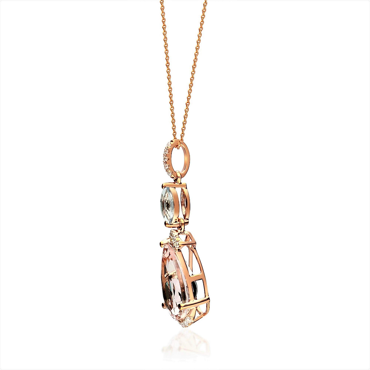 Gin & Grace 10K Rose Gold Genuine Morganite, Genuine Aquamarine with Natural Diamond (I1,I2) Pendant Necklace for Women
