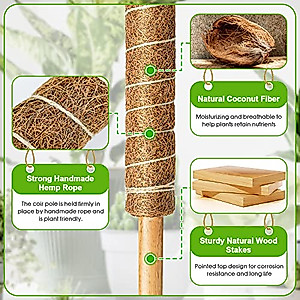 [6 Pack] 94'' Moss Pole, Moss Pole for Plants Monstera, Plant Support Stakes for Indoor Climbing Plants, Monstera Stakes Coco Coir Pole for Potted Plants with 12 Pcs Plant Labels and 100 Pcs Ties