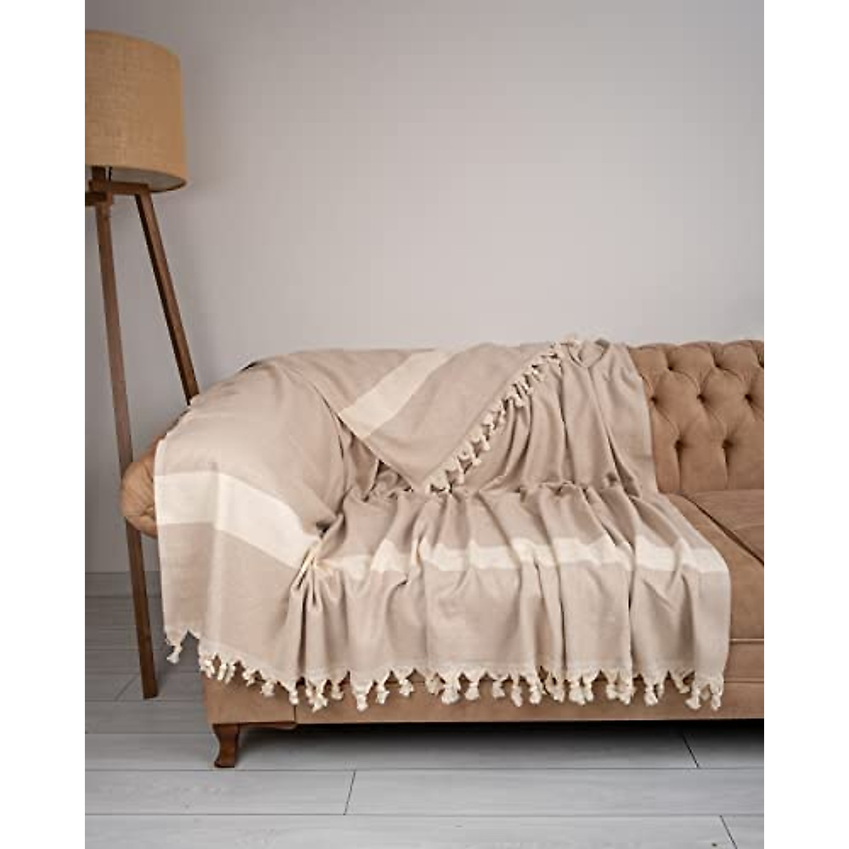 DEMMEX 2022-90x82 Inches XXXL Turkish Cotton Multipurpose Blanket, Throw Blanket Bedspread, Beach Picnic Blanket 3lb (Beige)