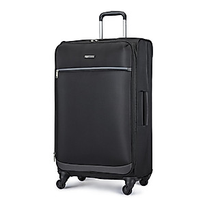 Amazon Basics Luggage, 30" Large Checked Softside Suitcase With Wheels, With Four 360-Degree Multi-directional Spinner Wheels, Expandable Space, Zippered Pocket and Straps, Telescopic Handle, Black