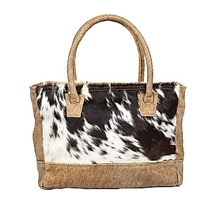 Myra Bag Black & White Cowhide & Leather Handbag S-1314, 13.5" W x 10" H x 4" D