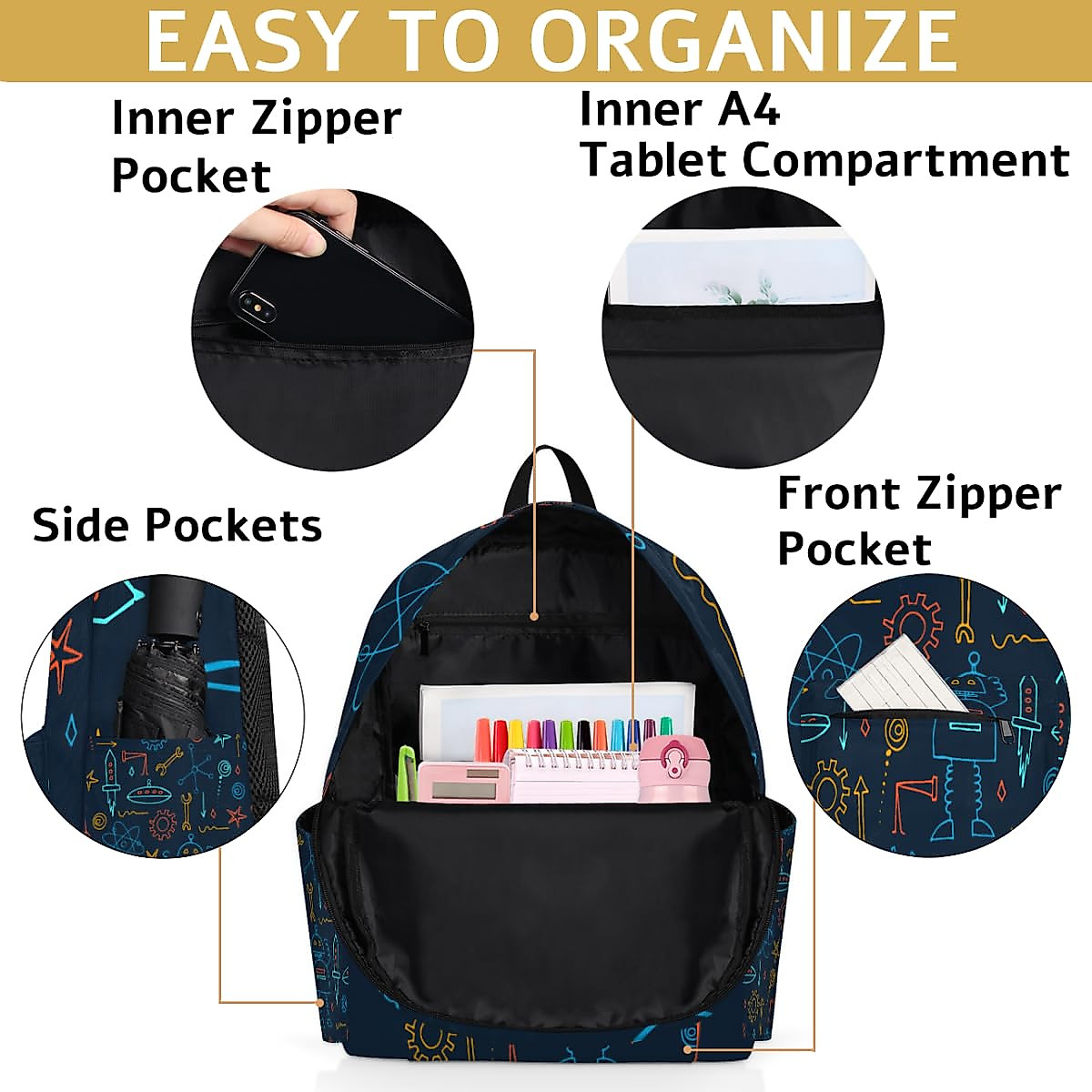 Toddler Backpack for Boys Girls, Kids Backpacks for Preschool, Kindergarten, Elementary School with Padded Back, Sturdy School Bags Children Bookbags Casual Travel Back Pack (Robot)