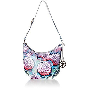 Anuschka Women’s Hand Painted Genuine Leather Classic Ruched Hobo - Hypnotic Hydrangeas