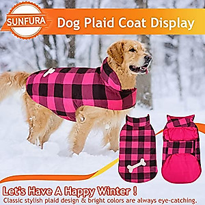 SUNFURA Plaid Dog Coat, British Style Dog Winter Jacket Outdoor Dog Vest with Windproof Collar and Leash Hole, Buffalo Plaid Dog Cold Weather Coats Warm Clothes Pet Apparel for Small Medium Large Dogs