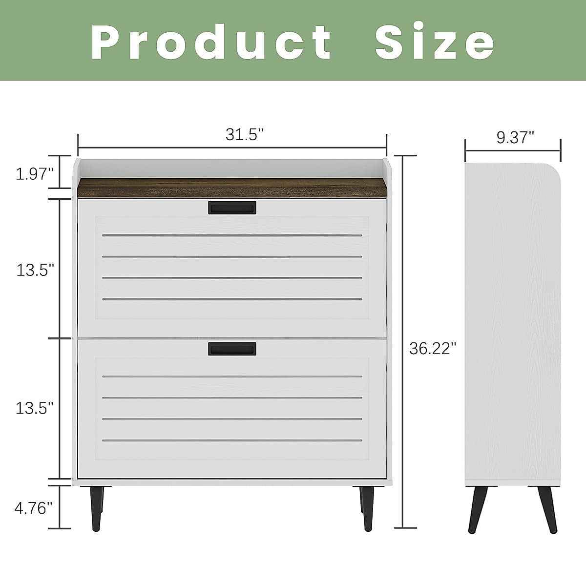 FATORRI Shoe Cabinet with 2 Flip Drawers, Wooden Shoe Storage for Entryway, Modern Narrow Shoe Rack Organizer with Metal Legs for Hallway (Walnut Brown+White Oak)