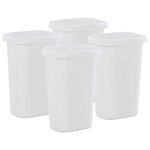 Rubbermaid 13.25 Gallon Rectangular Spring-Top Lid Kitchen Wastebasket Trash Can for Tall Trashbags, White (4-Pack)