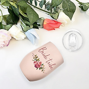 CARAKNOTS Bride Tribe Wine Tumbler Bride Tribe Gifts Wedding Bachelorette Party Gifts for Bride Tribe Tumbler Wedding Tumbler for Bride Tribe Cups Bridesmaid Gifts for Team Bride Wine Glass Pink 12 OZ