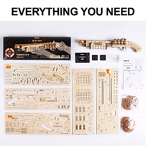 ROKR 3D Wooden Puzzle DIY Building Toys Mechanical Model - Multi-Player Game with Wood Targets &Rubber Bands, Gifts for Adults