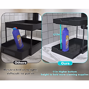 THEYFIRST 2 Pack Under Sink Organizers and Storage 2-Tier Double Sliding Pull-out Drawer, Under the Sink Organizer Kitchen Multi-purpose Under Bathroom Sink Shelf Storage Rack for Cabinet -Black