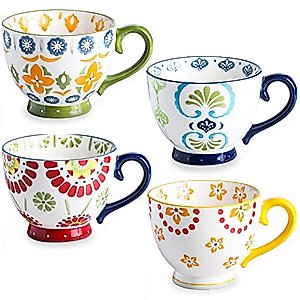 DeeCoo Set of 4 , 15 Ounce Ceramic Coffee Mugs Restaurant Coffee Mug, Large-sized Black Coffee Mugs Set Perfect for Coffee, latte, Cappuccino, Tea, Cocoa, Cereal, Hot Chocolate