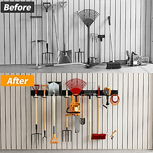 ASJFHEN Garden Tool Organizer, Garage Organization and Storage, Yard Tool Organizer for Garage with 10 Adjustable Hooks 48inch Tracks Max Load 500lb