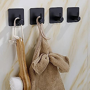 8 Packs Adhesive Towel Hooks - Stainless Steel Bathroom Hook, Wall Towel Hooks Heavy Duty Adhesive Hooks for Bathroom Kitchen Garage Home Hotel Office (Black)