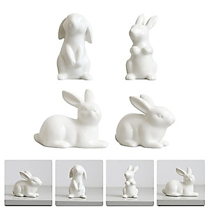 4Pcs Easter Rabbit Figurine Ceramic Bunny Statues Mini Garden Ornaments Easter Party Decor for Lawn Table Office