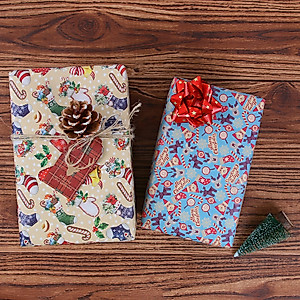 Aimyoo Kraft Christmas Wrapping Paper Jumbo Roll, Christmas Stockings Candy Canes Gloves Designs, Kids Xmas Gift Wrap Paper 17 in x 32 ft