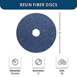 Benchmark Abrasives 5" Zirconia Resin Fiber Sanding Discs for Grinding, Blending, Finishing, and Polishing 7/8" Arbor, Stock Removal Angle Grinder Discs (25 Pack) - 36 Grit