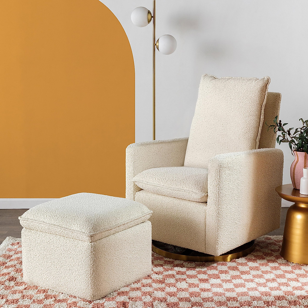 Babyletto Cali Pillowback Swivel Glide in Boucle, Greenguard Gold and CertiPUR-US Certified