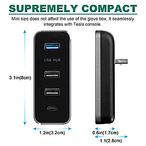 ONKENTET Glove Box USB Hub 4 in 1 Compatible with Tesla Model 3 Y 2021 2022 2023 USB Hub Glove Box Dash Cam Flash Drive Docking Station Extension Adapter Cable Powered Charger Splitter Accessories