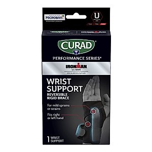 CURAD IRONMAN Wrist Support, Reversible Rigid Wrist Brace for Mild Sprains, Strains, Joint Injuries, Carpal Tunnel Pain Management, 2 Adjustable Straps, Universal Fit for Right or Left Wrist, 1 Brace