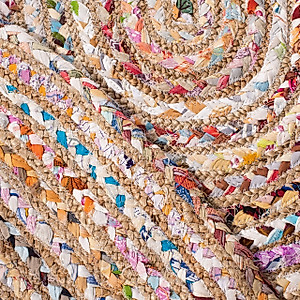 SAFAVIEH Cape Cod Collection Area Rug - 3' x 5' Oval, Beige & Multi, Handmade Boho Braided Jute & Cotton, Ideal for High Traffic Areas in Living Room, Bedroom (CAP202B)