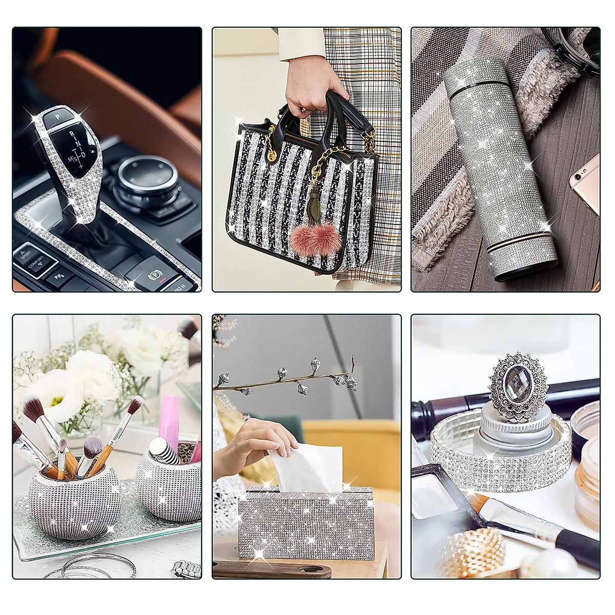 3 Rolls 6.6 Yards Self-Adhesive Crystal Rhinestone Diamond Ribbon - DIY Diamond Ribbon Stickers with 2 mm Rhinestones for Arts Crafts ,Bling Silver Ribbon Rolls for Phone,Car Decoration(Silver)