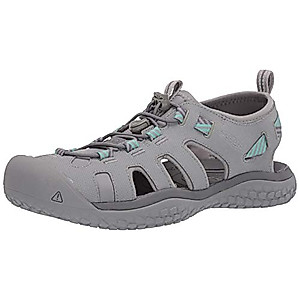 KEEN Womens SOLR High Performance Sport Closed-Toe Water Sandal Shoe, Light Gray/Ocean Wave , 10