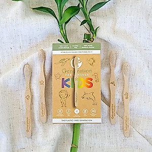 Generation For Change The Plant Based Kids Toothbrush 4 Pack Soft Sustainable Bamboo Toothbrushes | Biodegradable Plastic Free Bristles Made from Castor Oil | Eco Friendly | Zero Waste Products