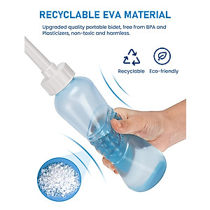 560 ml Large Portable Bidet Bottle Handheld Toilet Shataf Hand Spray Seat Water Sprayer Transparent Blue Bottle | Plus a Silicone Travel Bidet (Blue)