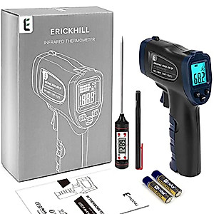 ERICKHILL Infrared Thermometer, Heat Temperature Temp Gun for Cooking, Adjustable Emissivity - for Cooking, Pizza Oven, Meat, Griddle, Grill, HVAC, Engine, -58°F~752°F, Meat Thermometer Included