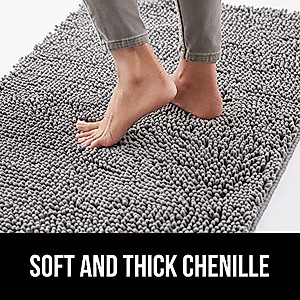 Gorilla Grip Bath Rug, Thick Soft Absorbent Chenille Rubber Backing Bathroom Rugs, Microfiber Dries Quickly, Shaggy Machine Washable Mats, Plush Durable Rug, Bathtub and Shower Floor, 24x17, Grey