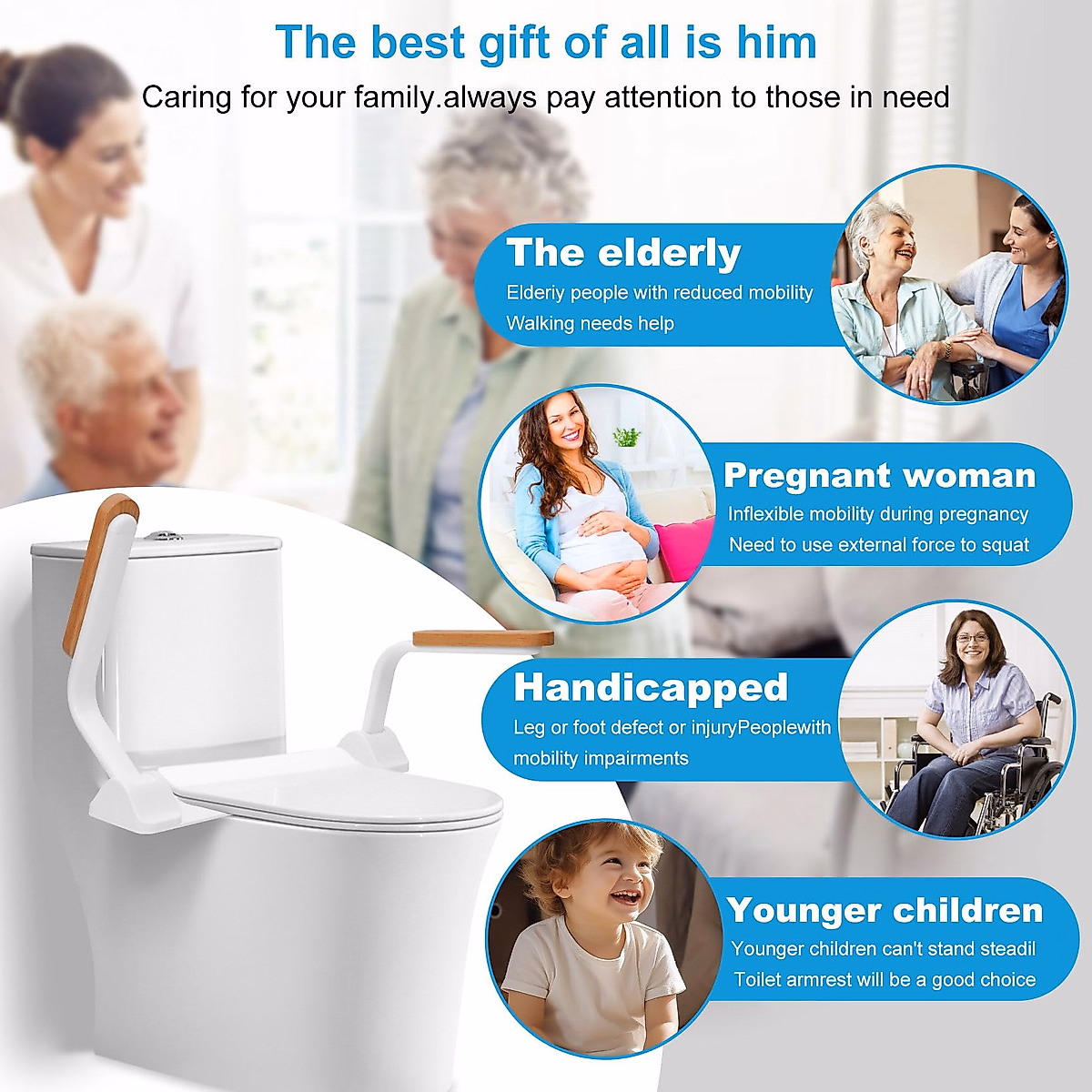 Toilet Safety Rails for Elderly (520 lbs), Handicap Toilet Rails with Foldable Handles, Toilet Assist Rails, Toilet Rails for Seniors, Heavy Duty Toilet Safety Frames Rails with Arms, Easy Installatio