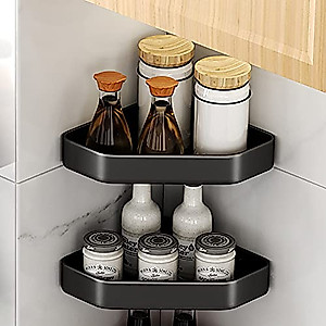 Veefos Corner Shower Caddy with Razor Holders, Shower Organizer Corner Shower Shelf Bathroom Shelf Storage Rack Floating Shelf, Space Aluminum(1 Pack, Black)