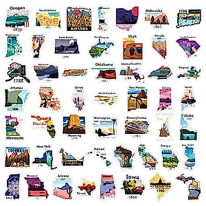 United States Map Stickers, Travel USA Map Stickers Pack, 50Pcs Funimost Waterproof Vinyl Stickers for Water Bottles Laptop Guitar Computer Phone Scrapbook Car Decals, Graffiti Stickers for Kids Teens Adults (Map)