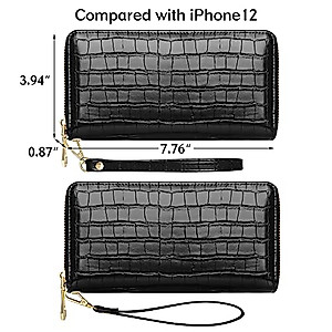 Badiya Womens Wallet RFID Blocking Leather Zip Around Wallet Large Capacity Credit Card Long Purse Clutch Wristlet