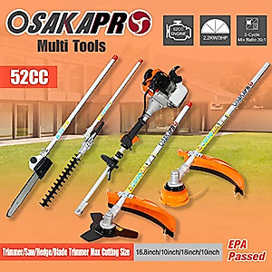 Cordless Gas Petrol Hedge Trimmer Brush Cutter 4 in 1 Multi-Functional Trimming Tool, 52CC 2-Cycle Full Crank Shaft Garden Tool System with Gas Pole Saw, Hedge Trimmer, Grass Trimmer and Brush Cutter