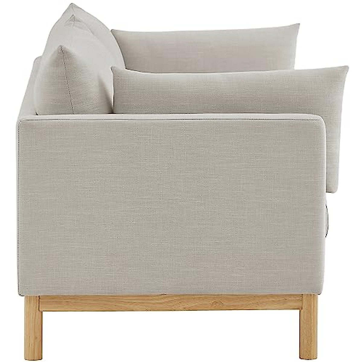 Meridian Furniture 157Beige-S Langham Collection Mid-Century Modern Linen Textured Fabric Upholstered Sofa, Beige Linen Textured Fabric, Natural Finish Wood Base, 89.5" W x 33.5" D x 33" H, Beige
