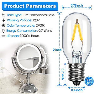 Glooglitter Replacement LED Bulbs Compatible with Conair Makeup Mirror, E12 Candelabra Base T20 Light Bulbs, 2W 120V Replacement Bulbs Compatible with Conair Lighted Makeup Mirror - 2 Clear 2 Blue