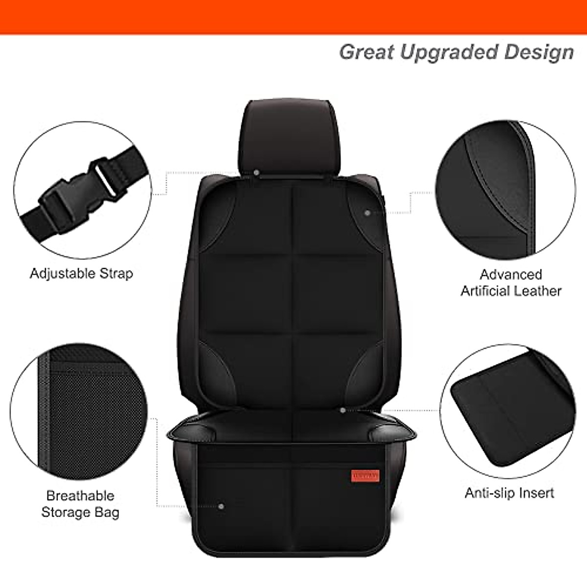 Luckybay Car Seat Protector, 2 Pack Kids Seats Protector XL Size with Thickest Padding and Non-Slip Backing, 2 Mesh Pockets, Durable, Waterproof 600D Fabric, PVC Leather for Baby, Kids, Pet (2 Pack)