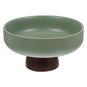 CALLARON Home Decor Footed Ceramic Bowl Vintage Porcelain Pedestals Bowl Decorative Centerpiece Bowl Round Serving Plate for Dried Fruit Candy Snacks Nuts Green Vintage Decor