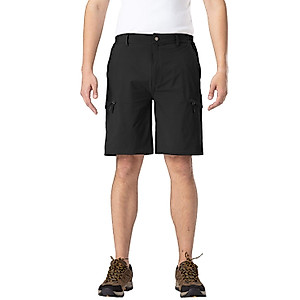 Rdruko Men's Hiking Cargo Shorts Quick Dry Lightweight Outdoor Work Casual Travel Summer Shorts with 6 Zipper Pockets(Black, US 36)