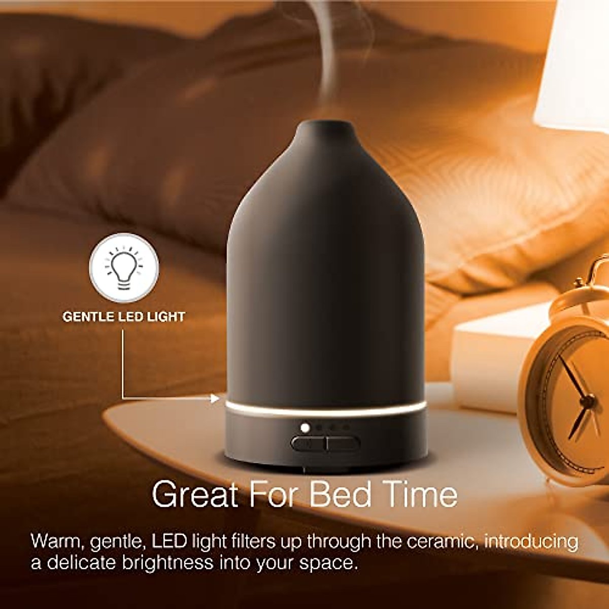 Brookstone Essential Oil Ceramic Diffuser, Ripple Ultrasonic Aromatherapy and Relaxation 60ml Oils Diffuser, Cool Air Mist Humidifier, Relaxing Fragrant Environment, for Any Room in Home or Office