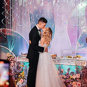 24 PCS Iridescent Hanging Swirl, Shinny Holographic Ceiling Decorations, Plastic Streamer Party Decorations with Double-Swirls and Single-Swirls for Birthday Decorations, Wedding, Baby Shower