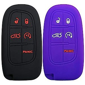 Coolbestda 2Pcs 5buttons Key Fob Cover Remote Control Case Keyless Entry Jacket Shell for 2019 2020 2021 2022 Dodge Journey Durango Challenger Charger Jeep Grand Cherokee Compass Chrysler 300 200