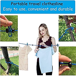 XINHUISHQZ Portable Clothesline with 12 Clothespins, Windproof Travel Clothesline Stretchy Retractable Elastic Laundry Clothes Line for Backyard, Hotel, Outdoor and Indoor Use (1Pack Black)