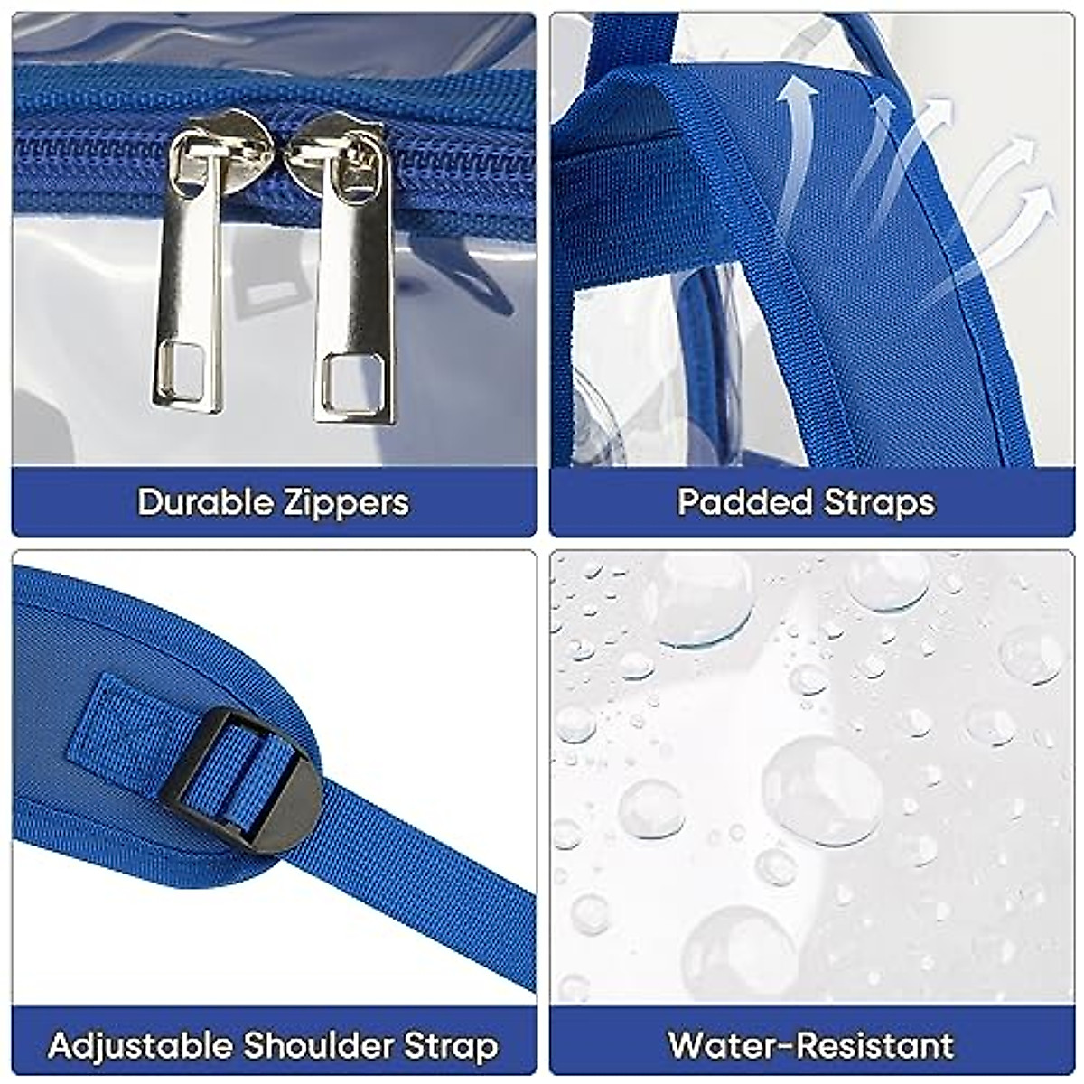 BALEINE Clear Backpack for Girls, Clear Backpacks for School, Heave Duty PVC Clear Bags Clear bookbag (Blue)