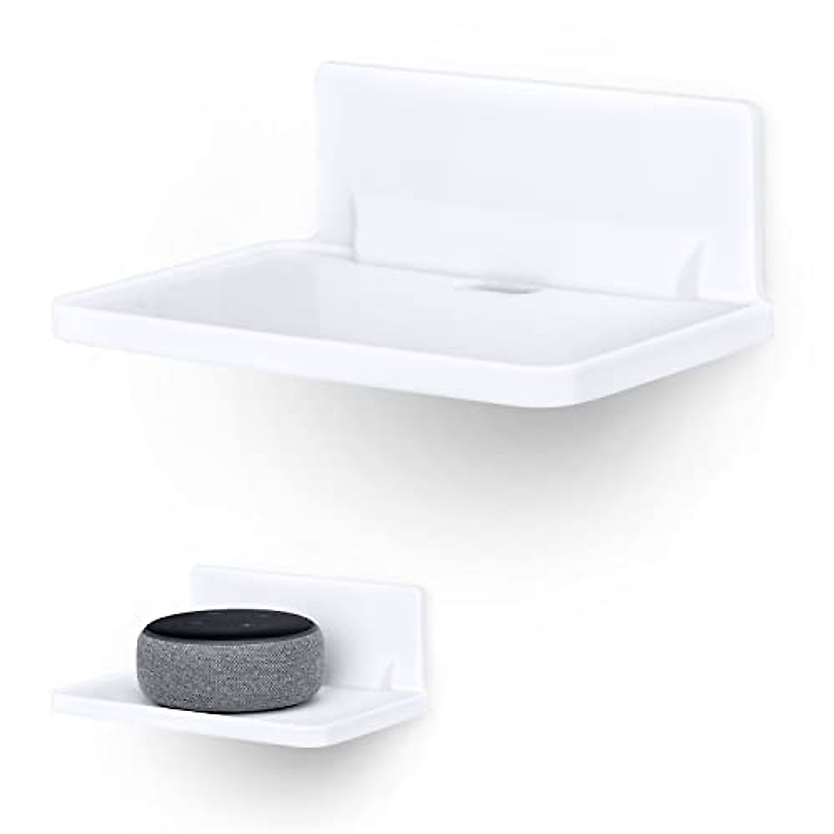 BRAINWAVZ 6.7" Adhesive Floating Wall Shelf for Small Speakers, Deco, Plants, Baby Monitors, Toys, Bathroom, Kitchen & More, Easy to Install, No Screws & Mess, 6.7” x 4.1 (SHELF200-White)