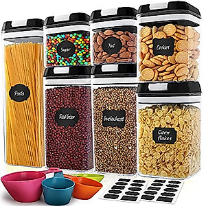 Airtight Food Storage Containers - MCIRCO 7 Pcs BPA Free Plastic Containers with Upgraded Lids - Kitchen & Pantry Organization and Canisters for Cereal,Flour, Include Label and Measuring Tools