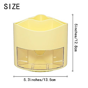 Zyners Rotating Pen Pencil Holder 360-Degree with Drawer, 5 Compartments Desk Stationary Cosmetic Makeup Brushes Holder for Dressing Table, Home, Office, Desktop(Yellow)